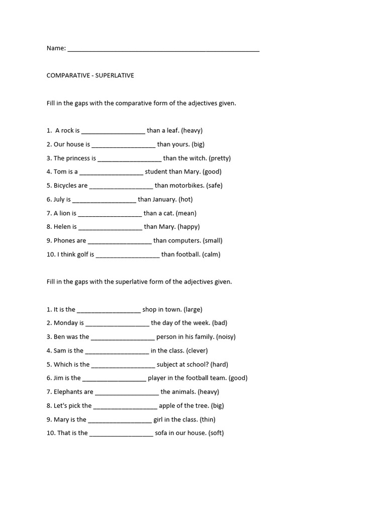 Comparative and Superlative Exercises | PDF