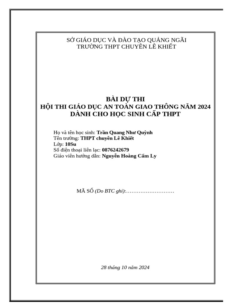 Bài D Thi ATGT Như Qu NH 10su | PDF