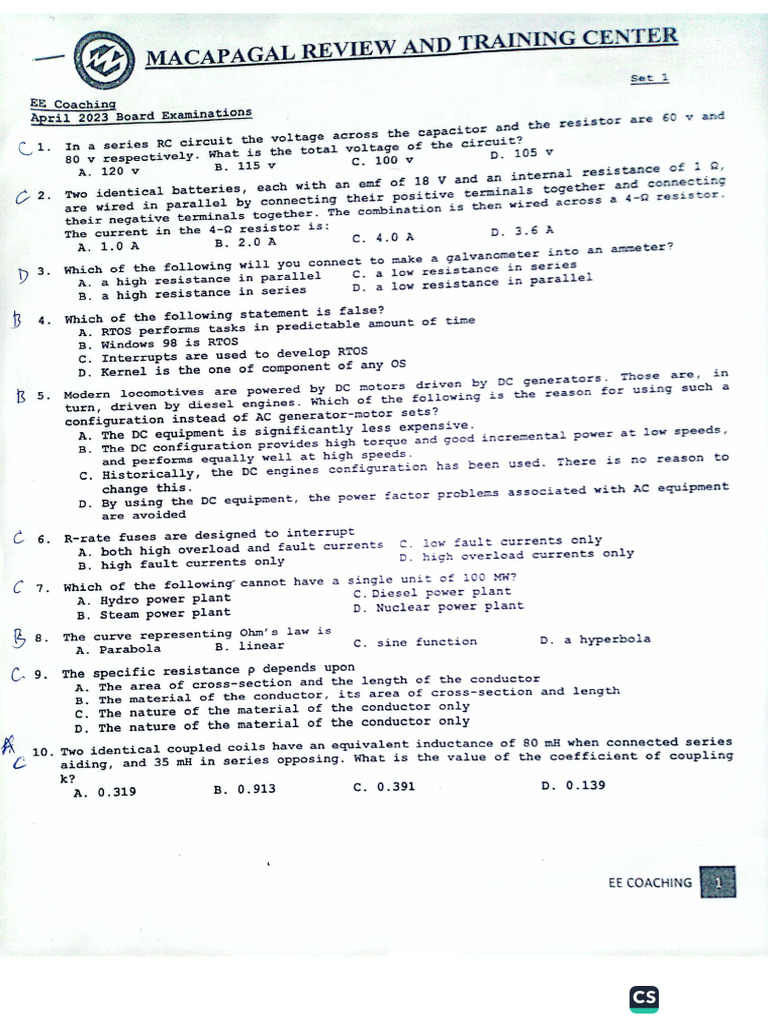 REE 1 (W - Answers) | PDF