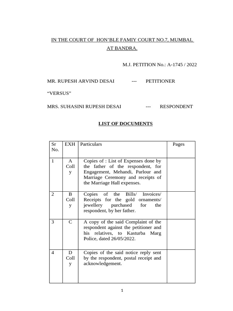 Family Court Petition A-1745/2022 Documents | PDF