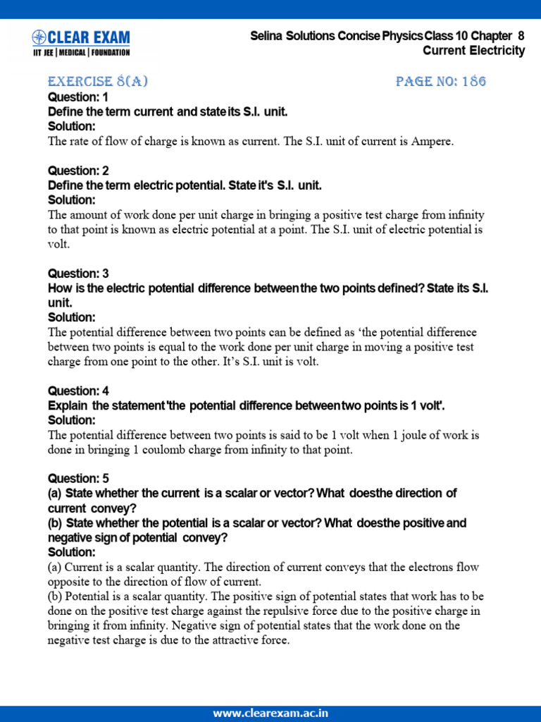 Concise Selina Solutions Physics Class 10 Chapter 8 Current Electricity | PDF | Electrical ...