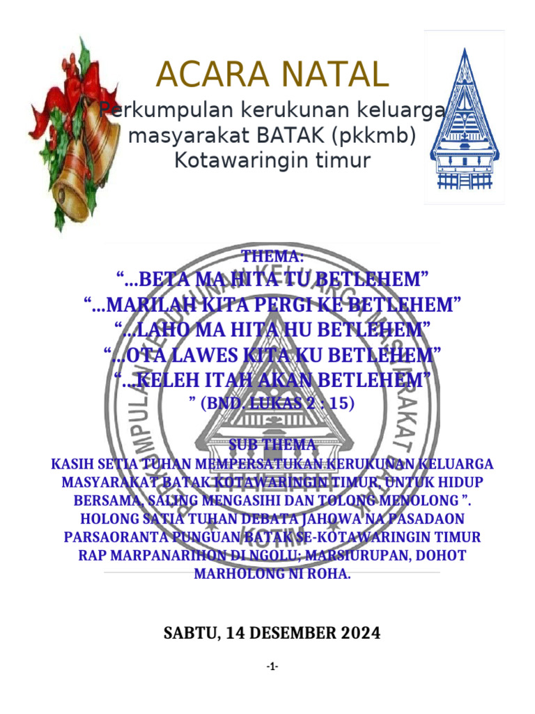 ACARA NATAL KERUKUNAN KELUARGA BATAK KOTAWARINGIN TIMUR DES 2024 | PDF