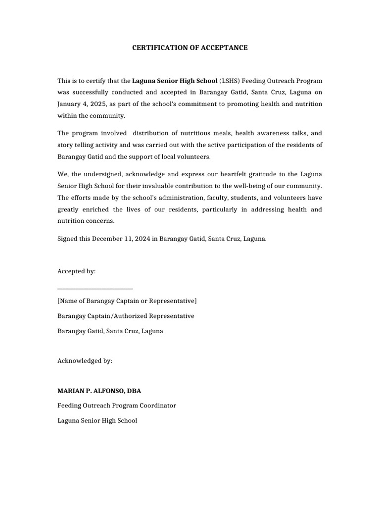 Certification of Acceptance | PDF