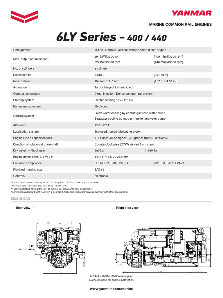 Yanmar 6LY440 Marine Engine Specs | PDF | Diesel Engine | Engines