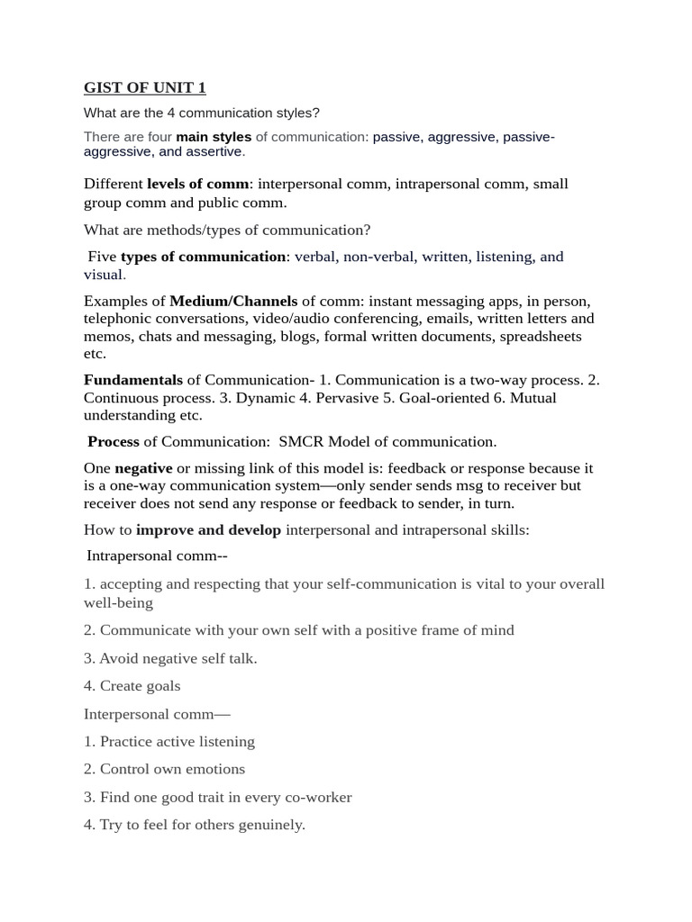 Gist of Unit 1 | PDF