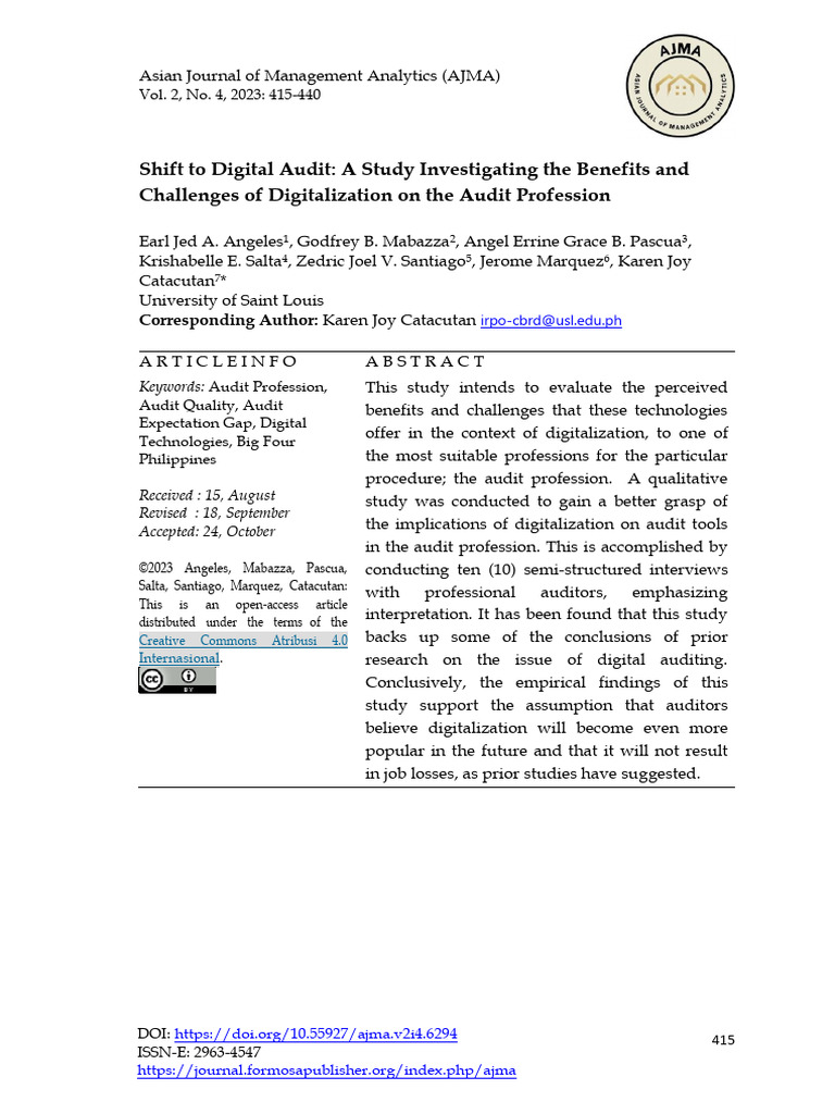 Shift To Digital Audit A Study Investigating The Benefits and ...