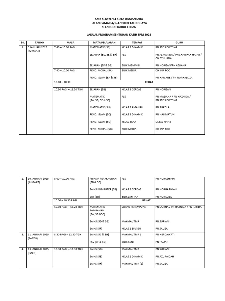 JADUAL PROGRAM SENTUHAN KASIH SPM 2024 | PDF