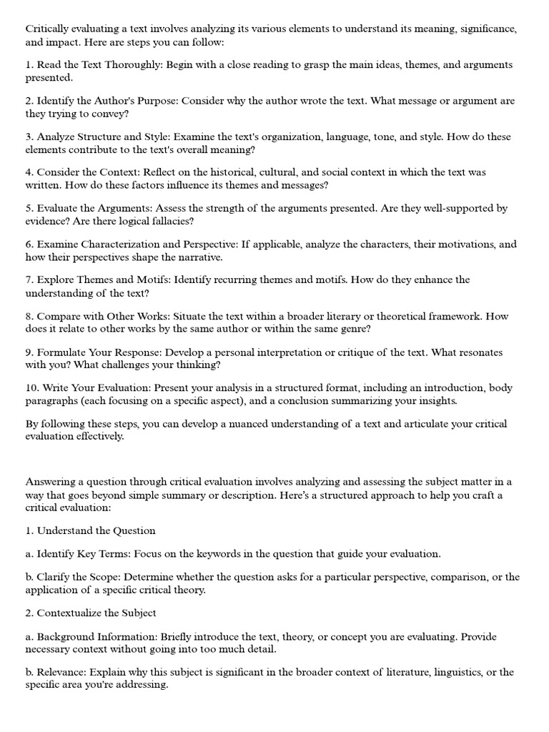 Critically Evaluating A Text Involves Analyzing Its Various Elements To ...