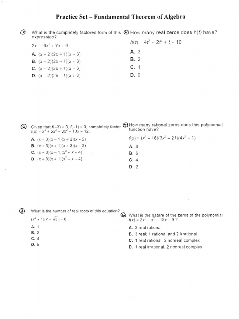 Practice Set - Fundamental Theorem of Algebra | PDF