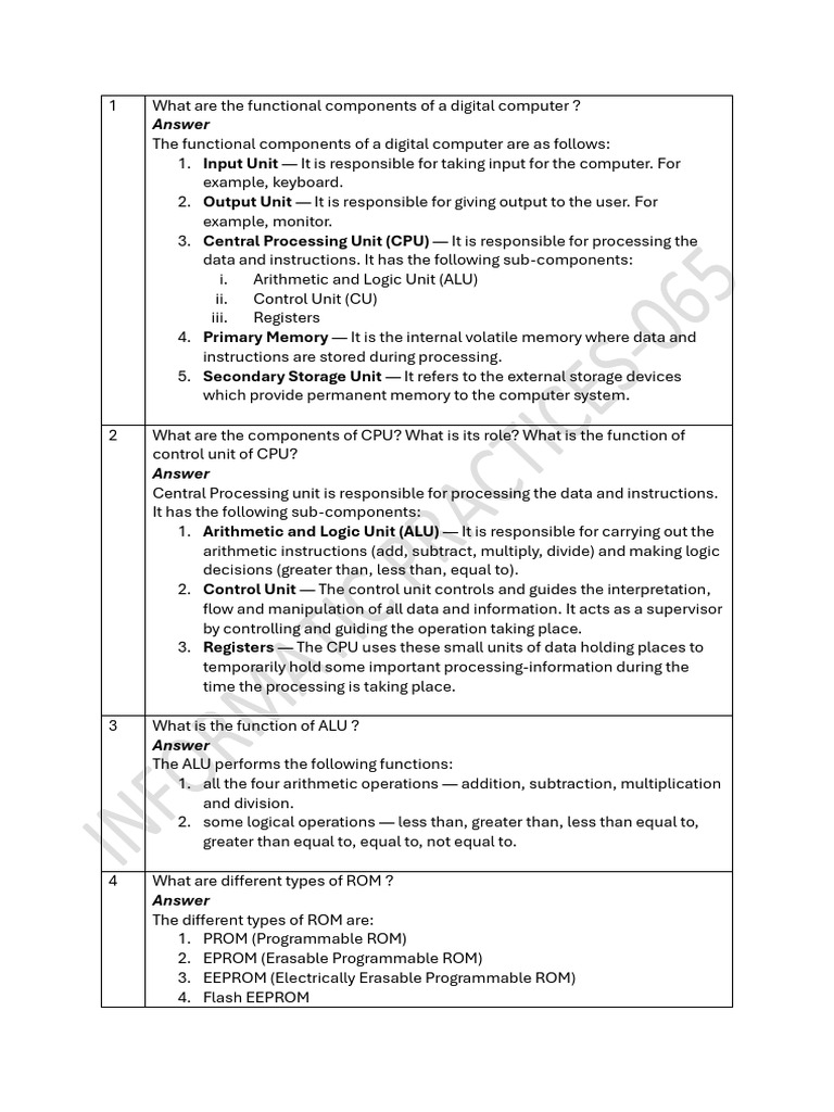 Class 11 Ip Final Exam Worksheet | PDF | Computer Data Storage | Central Processing Unit
