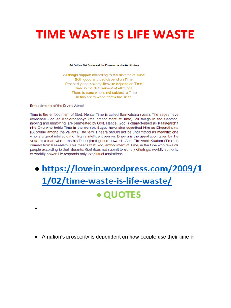 Time Waste Is Life Waste | PDF