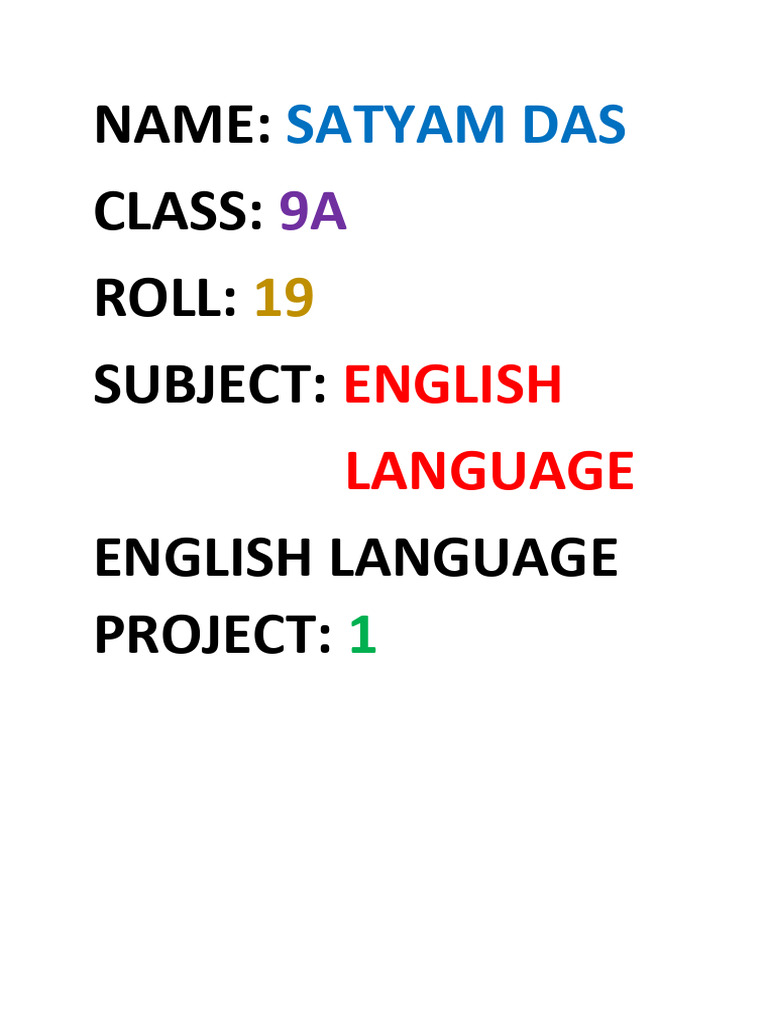 Satyam Das - 9 - A - Eng Lang - Project 1 | PDF