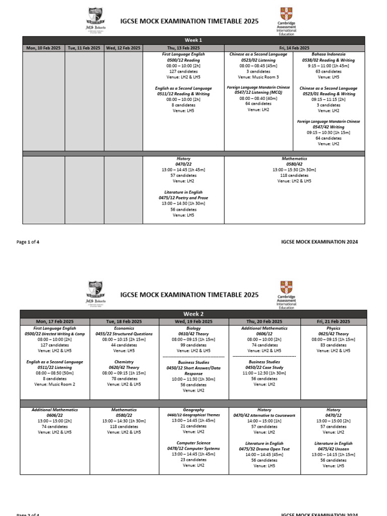 IGCSE Mock Exam Timetable 2025 | PDF | Geography | Science