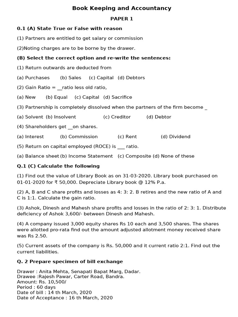 Bookkeeping and Accountancy Practice Questions | PDF | Expense | Income ...