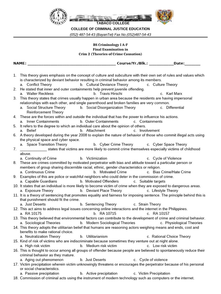Crim 2 final exam | PDF | Crimes | Crime & Violence