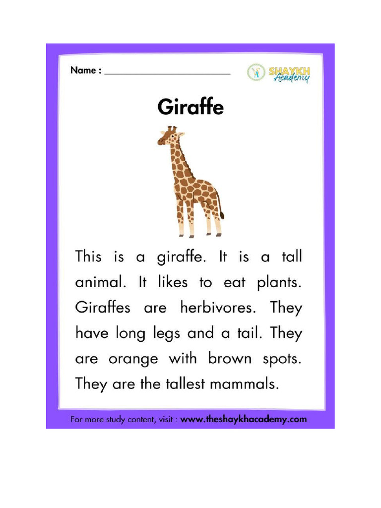Reading For Kids Girrafe | PDF