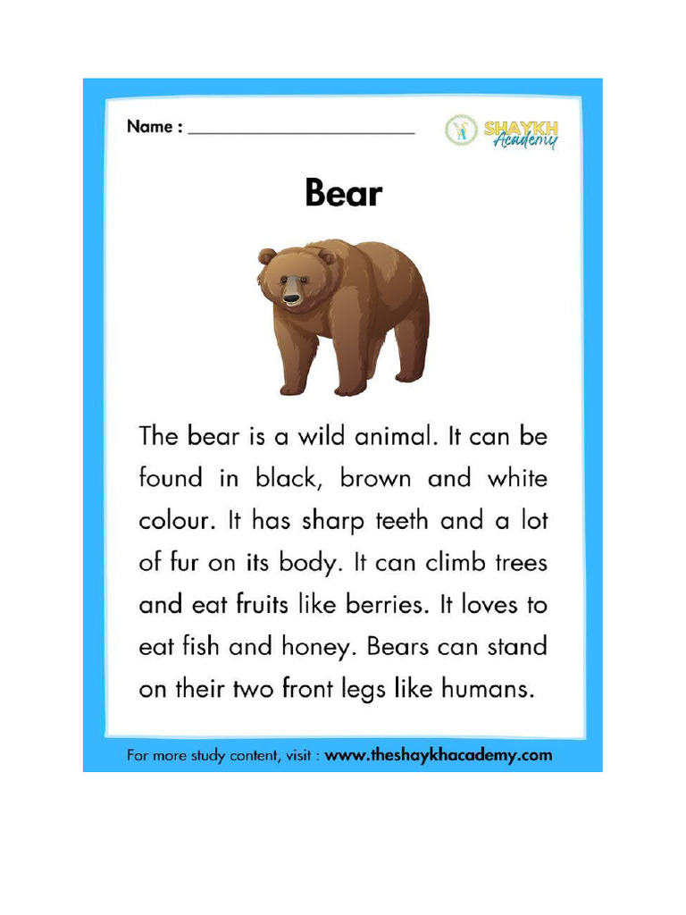 Reading For Kids Bear | PDF