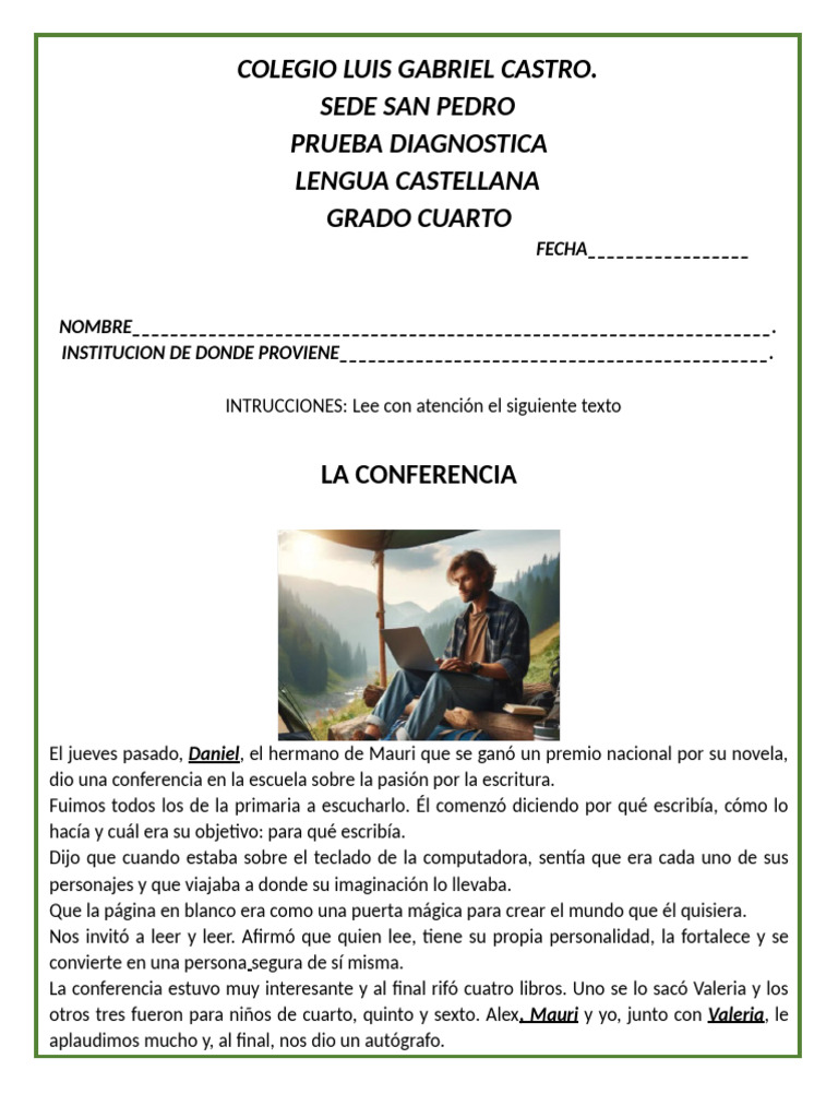 Prueba Diagnóstica Cuarto Grado | PDF | Sustantivo