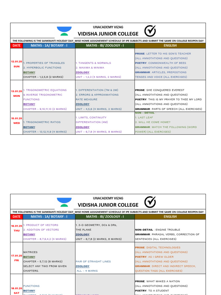 IPE Holiday Assignment Schedule | PDF | Trigonometric Functions | Geometry