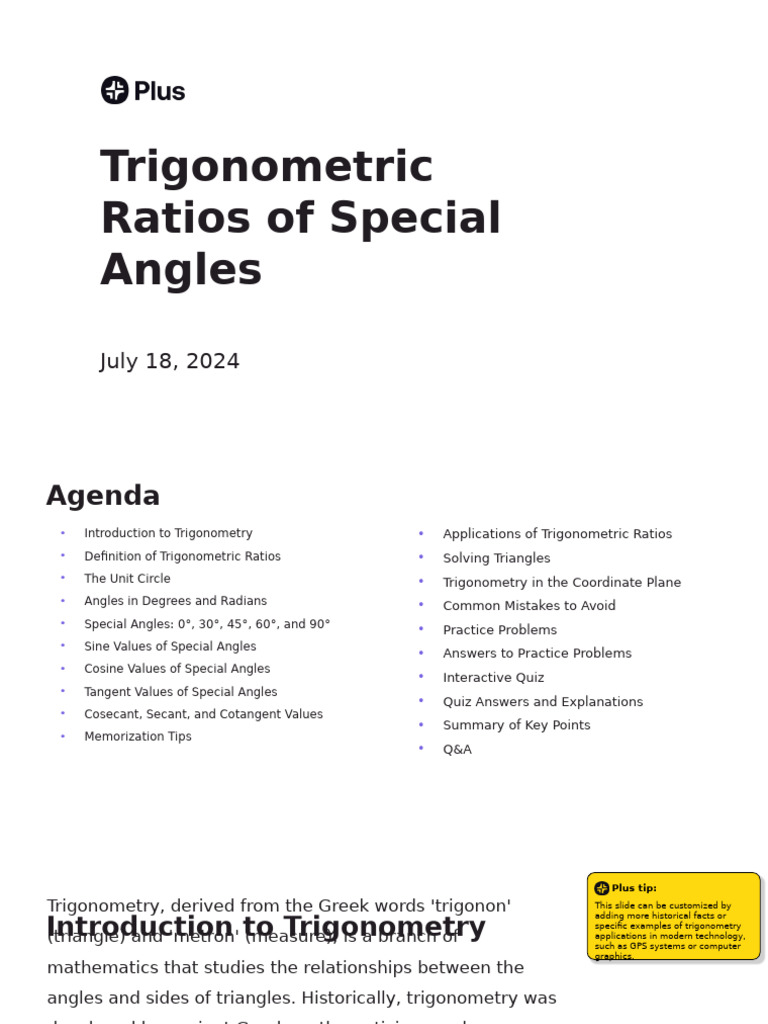 Math9 Q4 2 Wk1 2 Trigonometric Ratios Of Special Angles Pdf