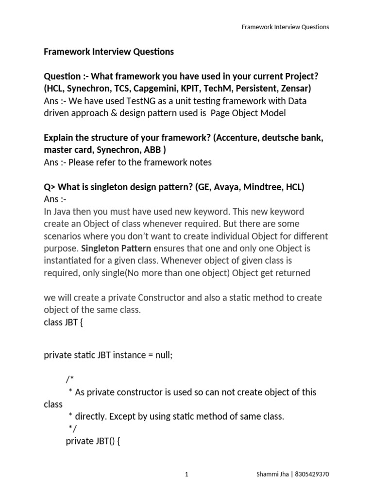 Framework Interview Questions | PDF | Constructor (Object Oriented Programming) | Programming