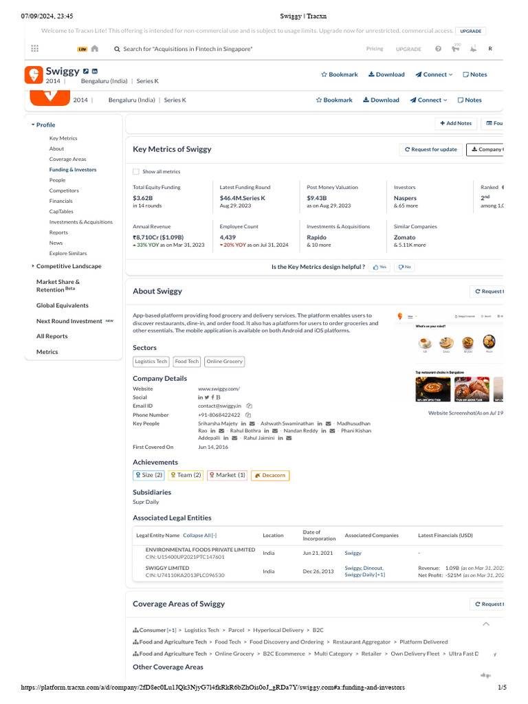 Swiggy _ Tracxn | PDF | Investing | Private Sector
