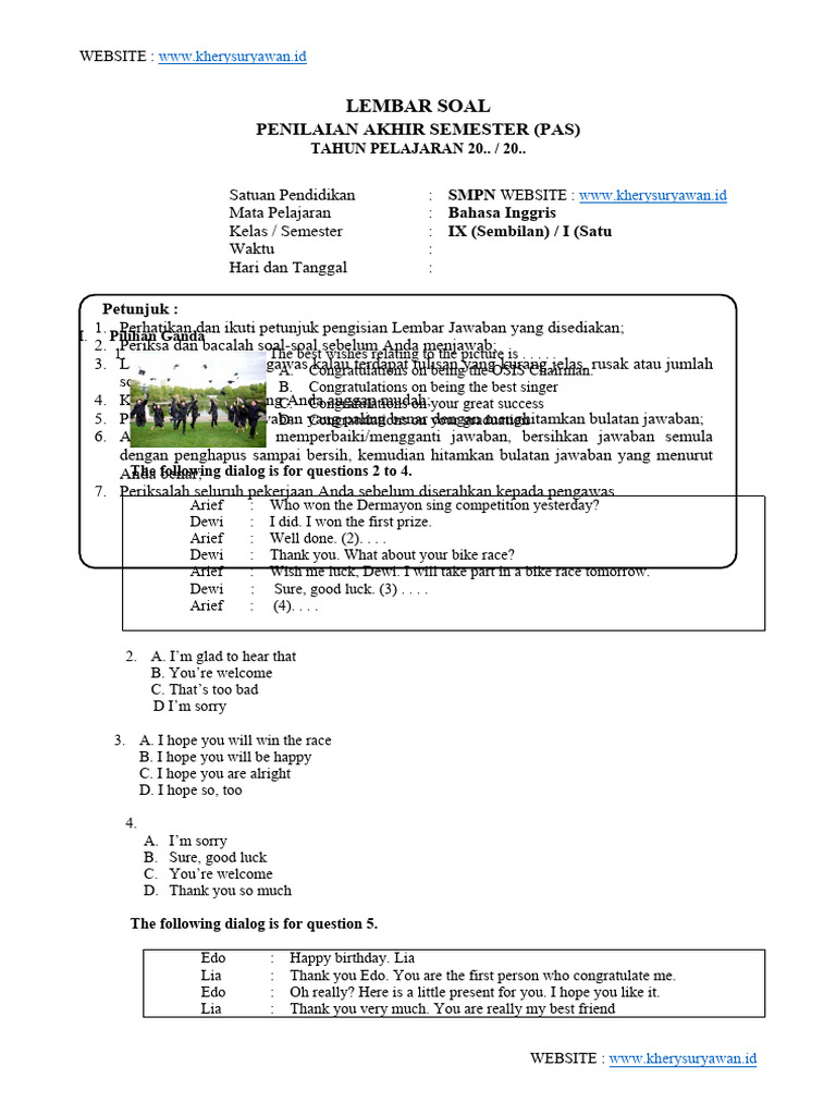 Soal PAS B.Ing Kelas 9 K13 - WEBSITE WWW - Kherysuryawan.id PDF | PDF | Tea