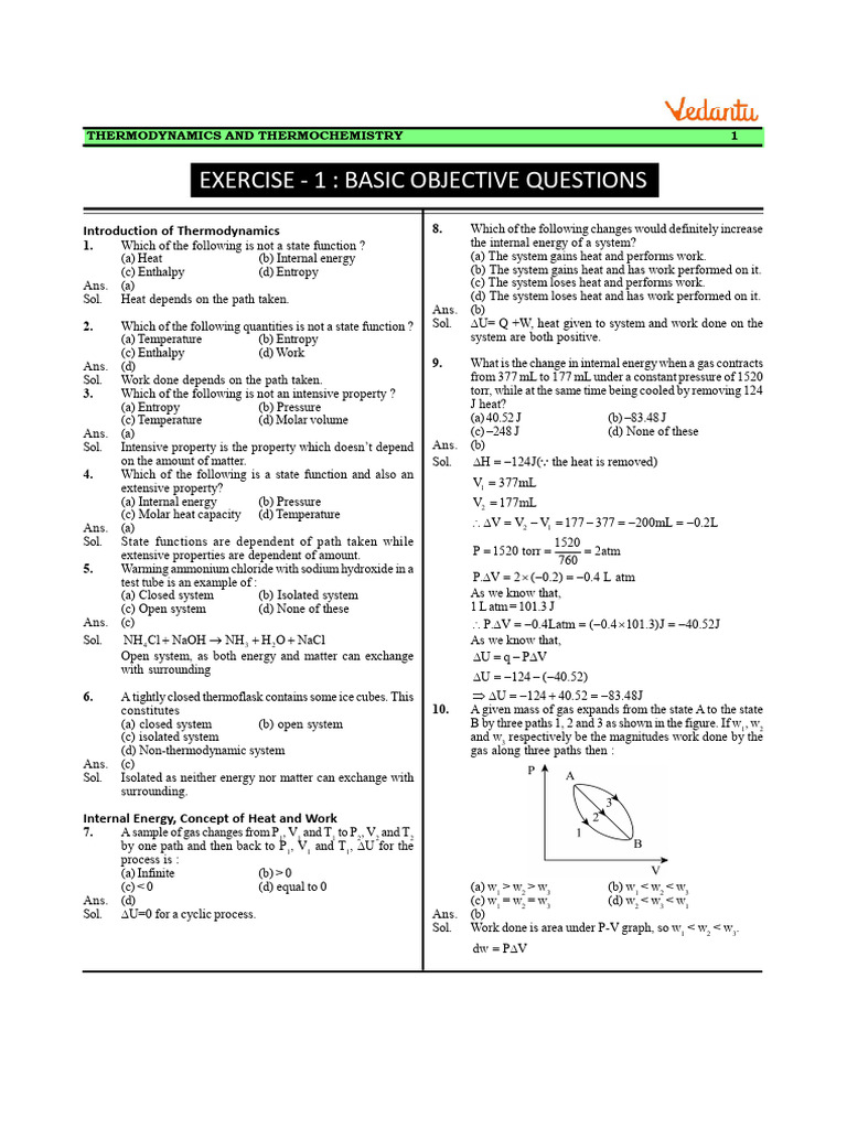 Open Thermodynamics & Thermochemistry EX-1 | PDF | Heat | Entropy