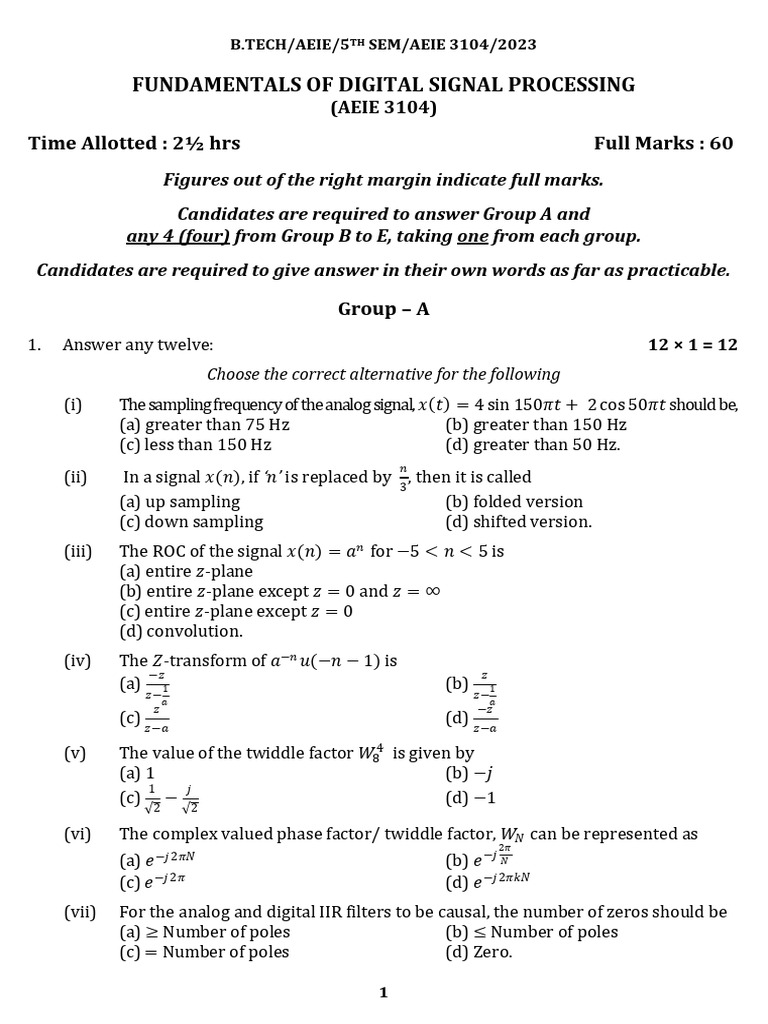 Fundamentals of Digital Signal Processing - Aeie 3104 - 2023 | PDF | Sampling (Signal Processing ...