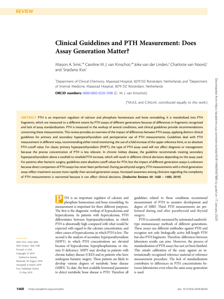Clinical Guidelines and PTH Measurement 2019 | PDF | Trypsin