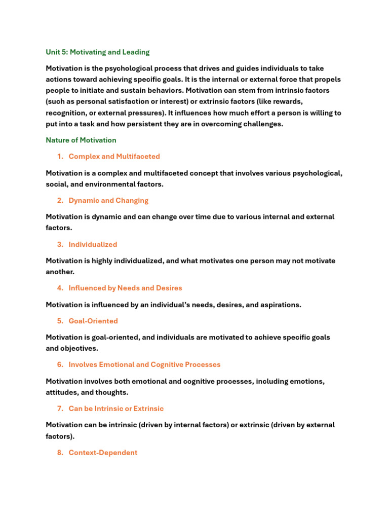 Unit 5 Motivating and Leading | PDF | Motivational | Motivation