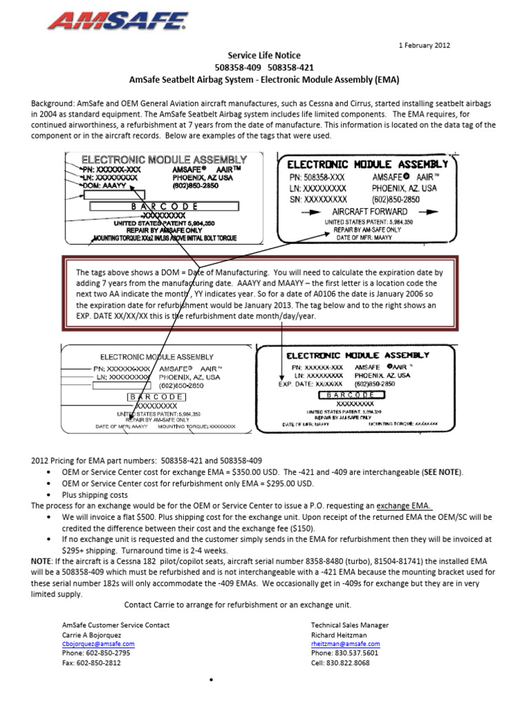 AmSafe EMA Refurbishment Notice | PDF | Aviation
