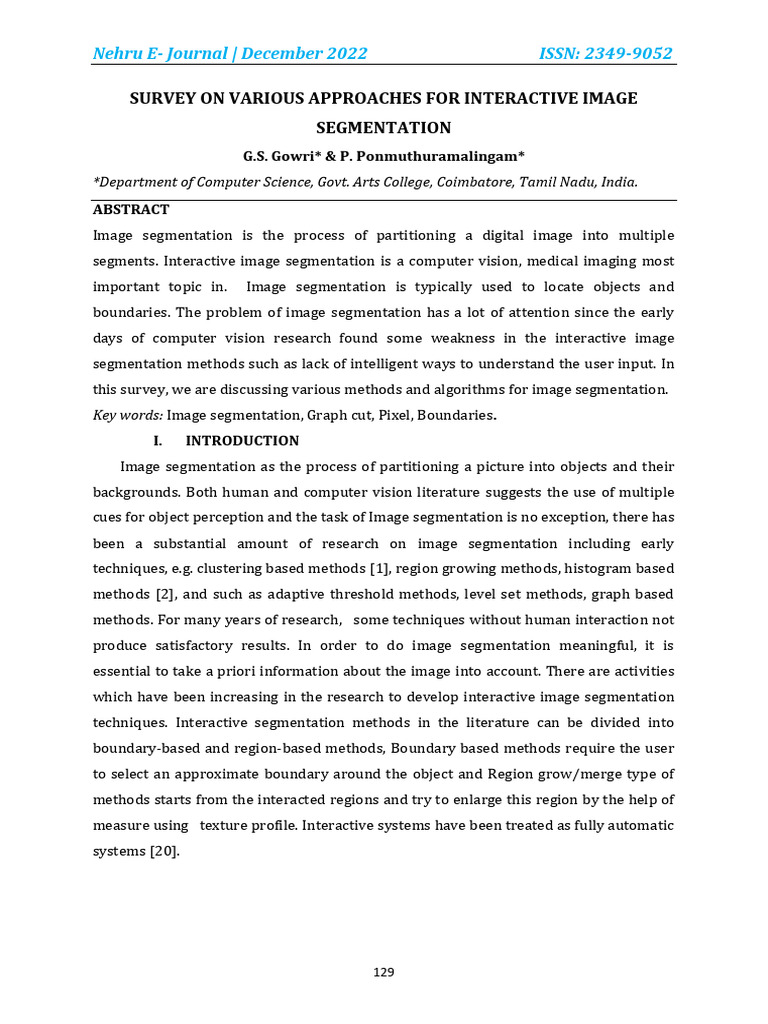 Survey On Various Approaches For Interactive Image Segmentation | PDF | Image Segmentation ...