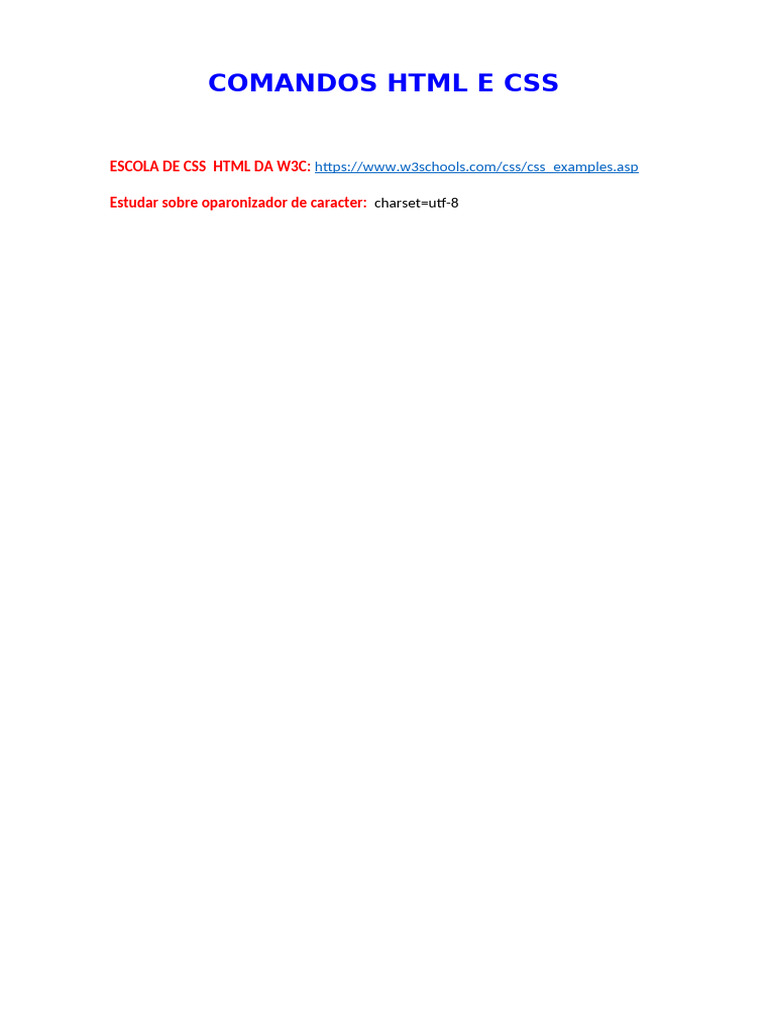 COMANDOS HTML E CSS | PDF | Html | Engenharia de Software COMANDOS HTML E CSS | PDF | Html | Engenharia de Software