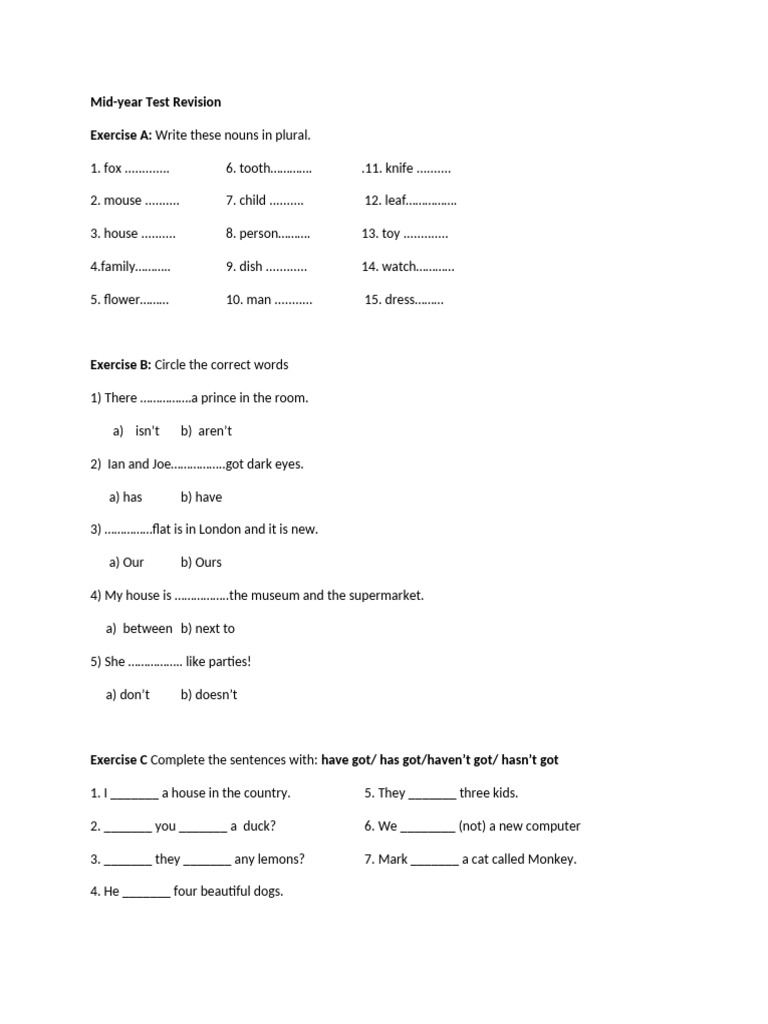 Mid-Year Placement Test Revision | PDF