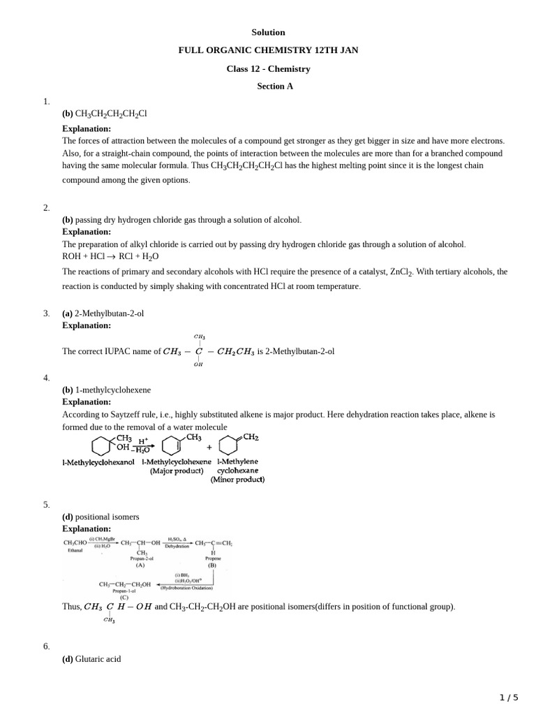 Test Series 7 (Full Organic Chemistry) SP 12TH Jan | PDF | Acid | Ester