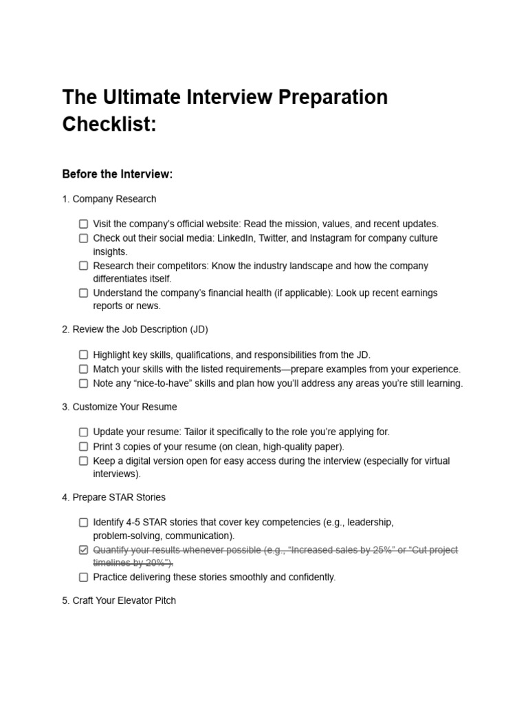 checklist_Interview | PDF | Résumé | Body Language