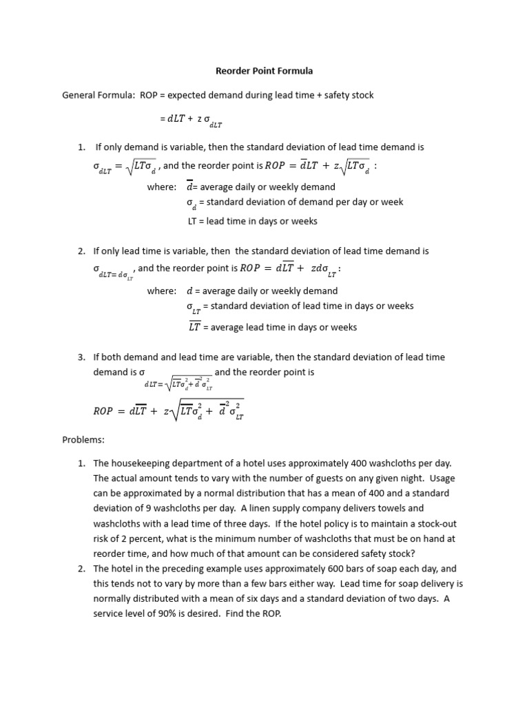 Reorder Point Formula | PDF | Standard Deviation