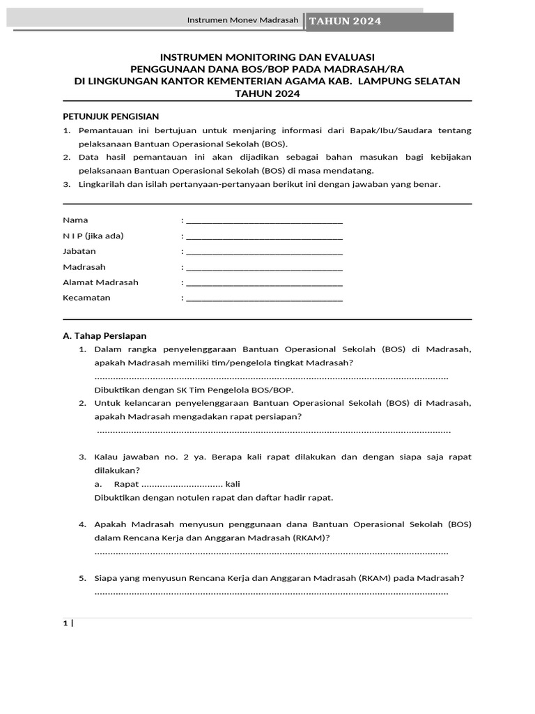 INSTRUMEN MONEV BOS 2025 | PDF