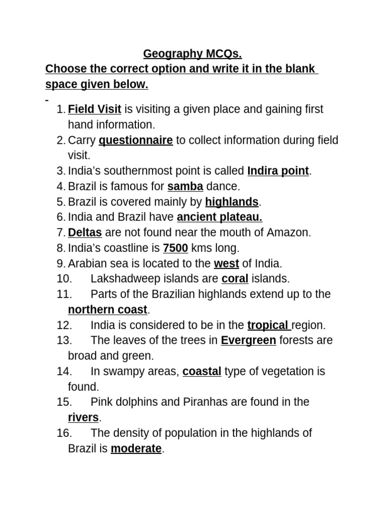 Geography MCQs: Brazil Insights | PDF