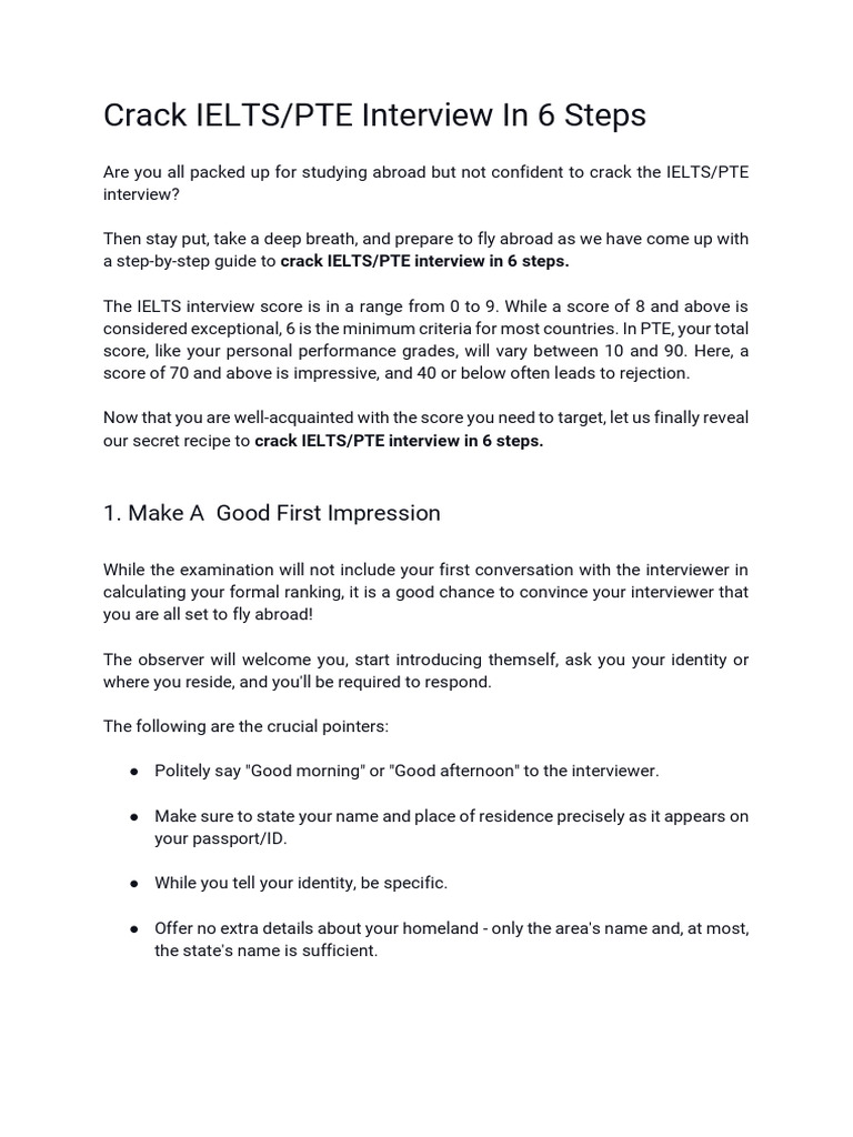 Mastering IELTS/PTE Interviews in 6 Steps | PDF | English Language ...