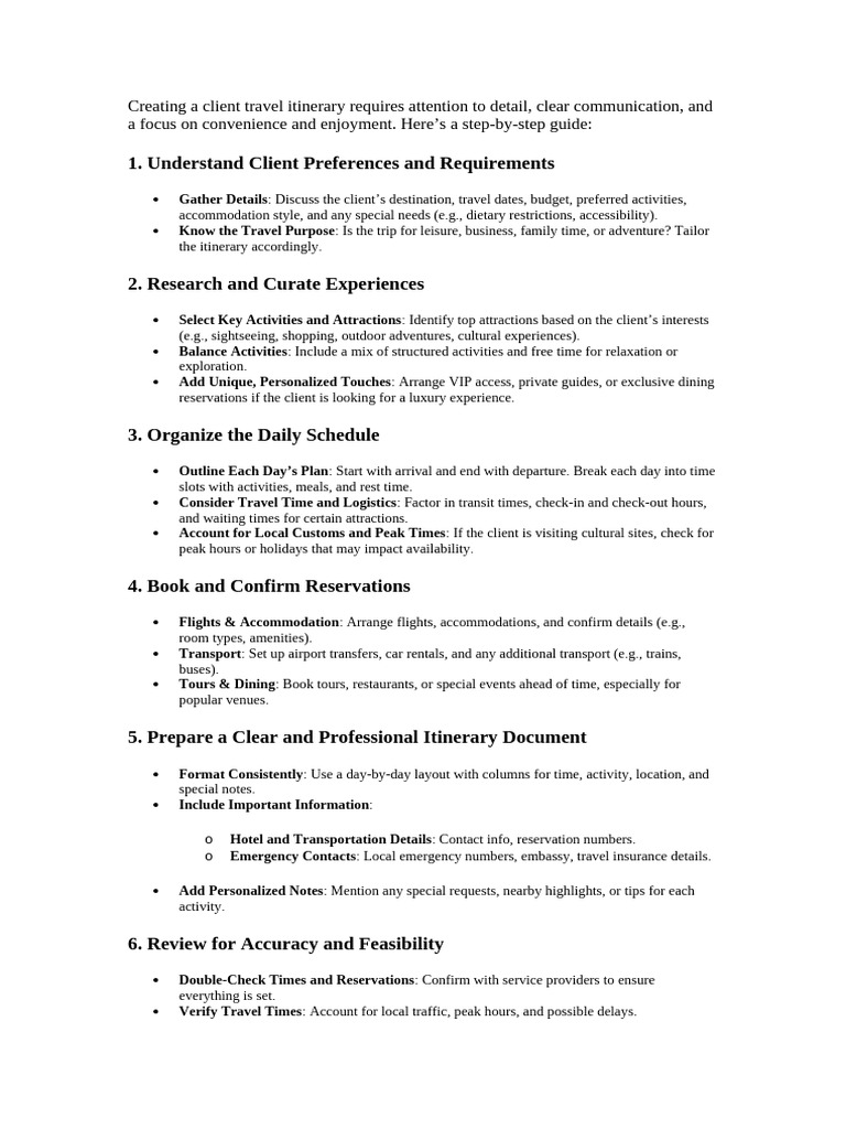 Comprehensive Client Travel Itinerary Guide | PDF | Restaurants