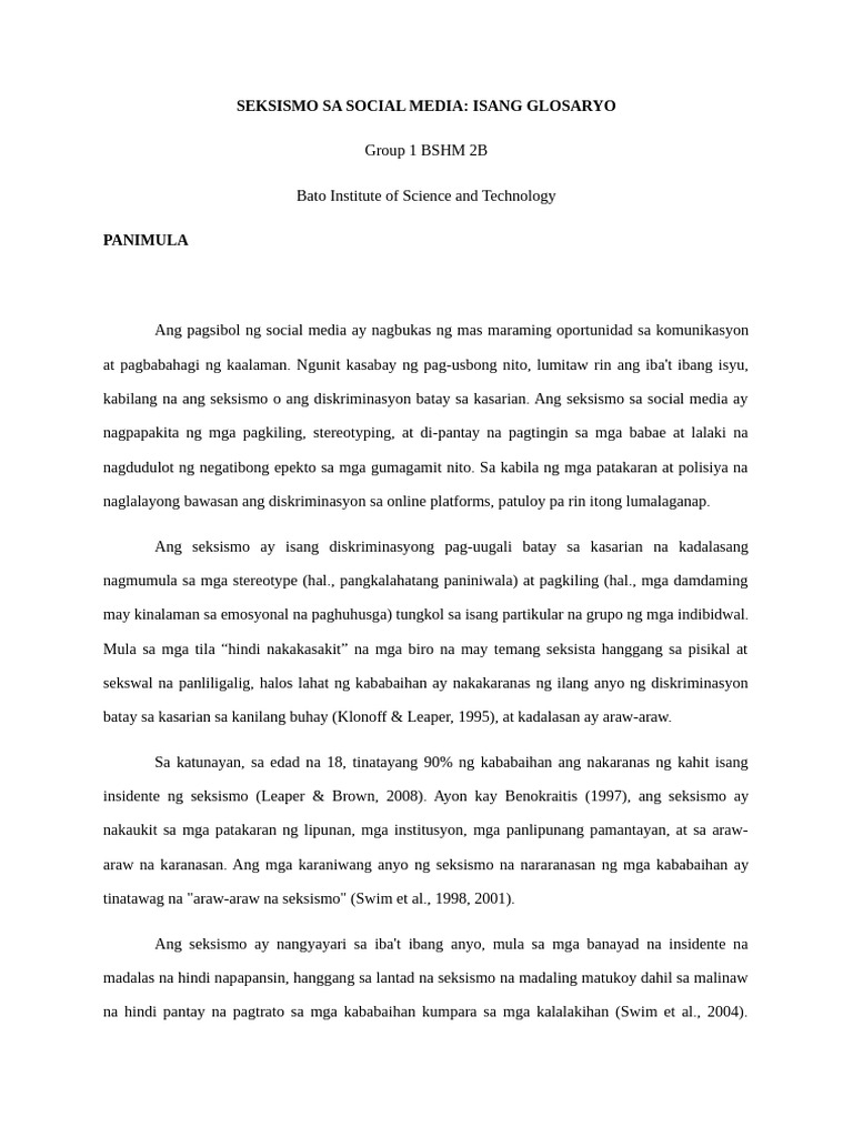Seksismo Sa Social Media - BSHM 2B - Group 1 | PDF