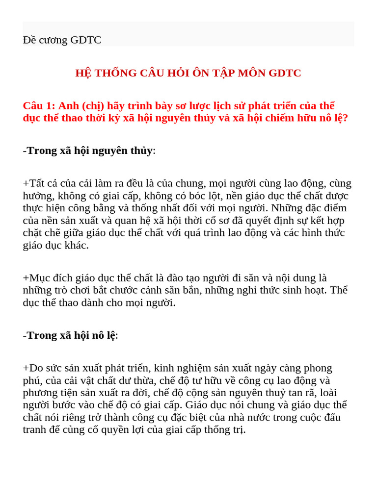 Đề cương GDTC 2 | PDF