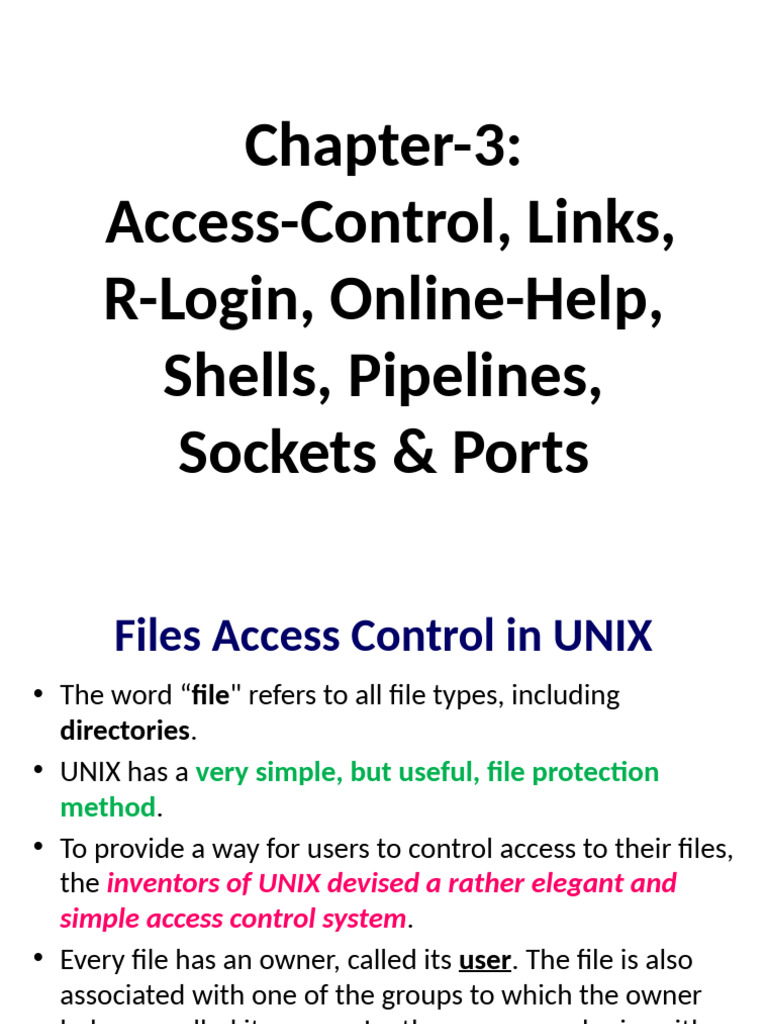 Chapter-3: Access-Control, Links, R-Login, Online-Help, Shells, Pipelines, Sockets & Ports | PDF ...