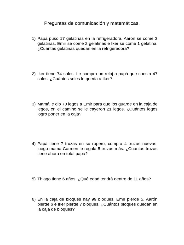Preguntas de Comunicación y Matemáticas | PDF