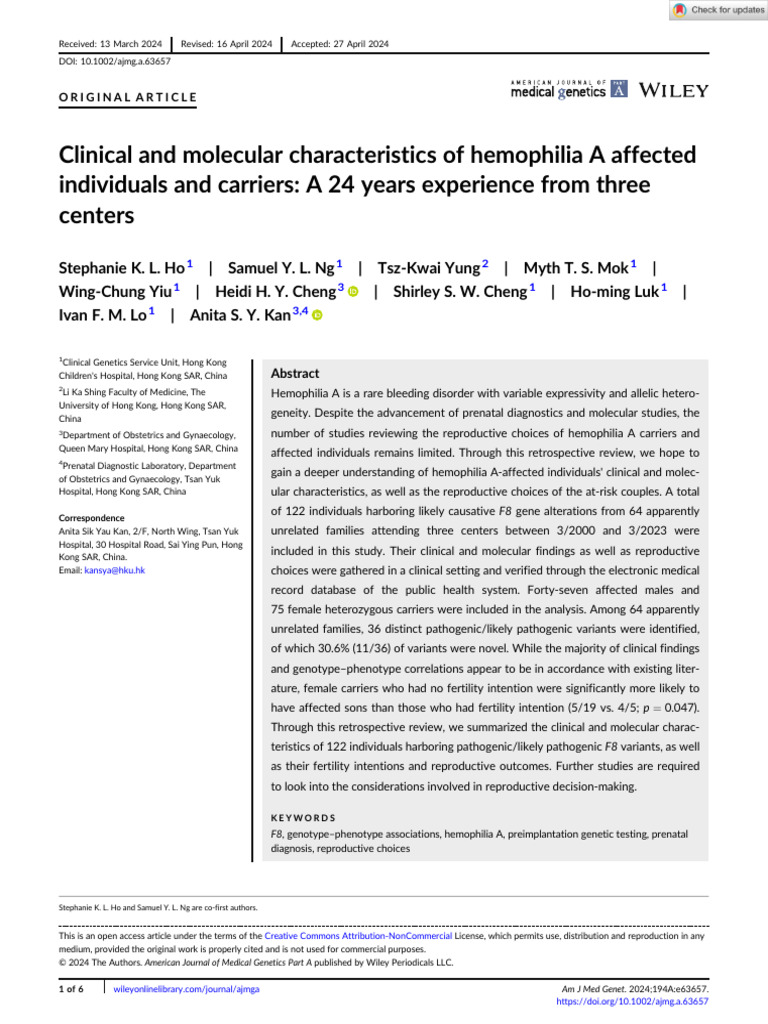 American J of Med Genetics PT A - 2024 - Ho - Clinical and Molecular ...