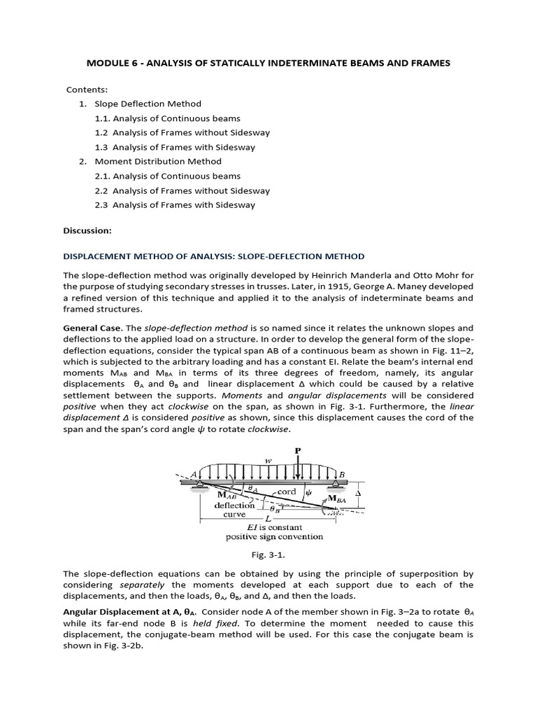Module 6 Edited SDMMDM in Stat - Indet.Beams and Frames | PDF | Beam (Structure) | Stiffness