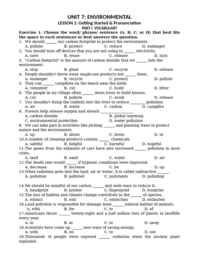 UNIT 7.Lesson1 | PDF | Pollution | Water