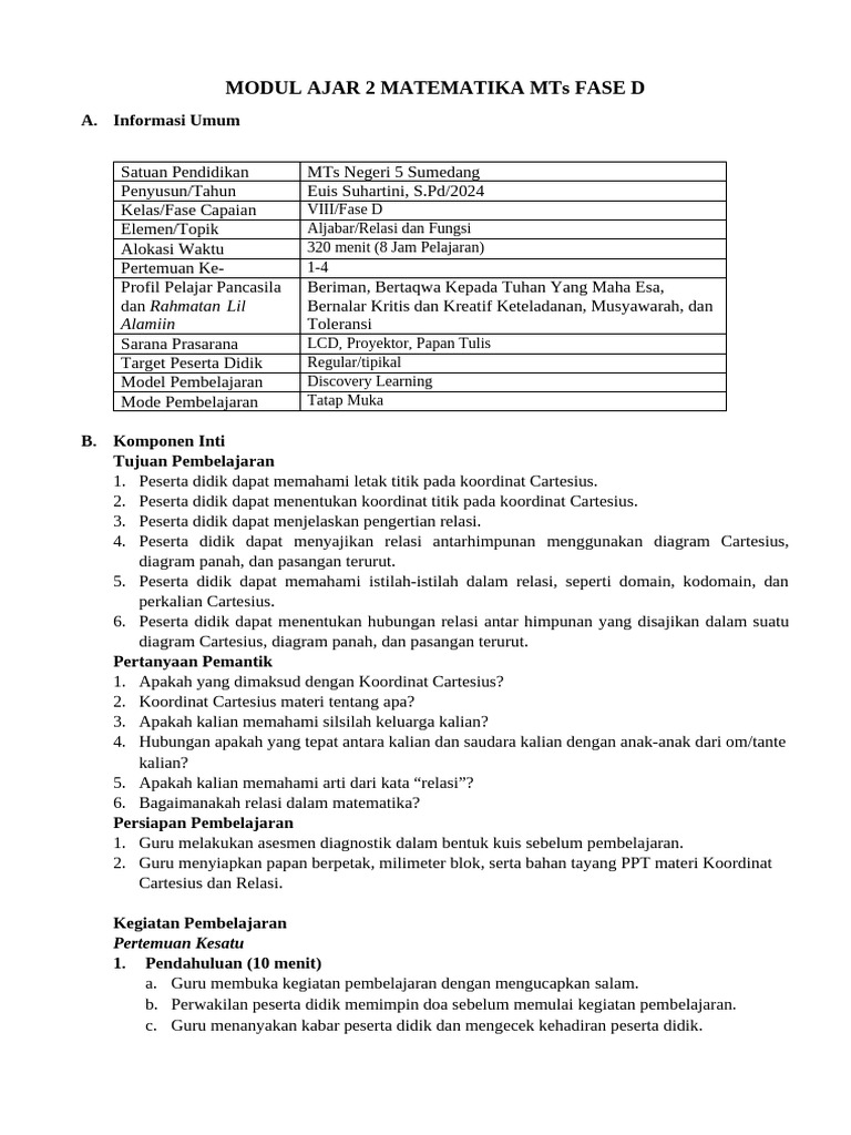 Jadi Modul Ajar Bab 2 Relasi Dan Fungsi | PDF